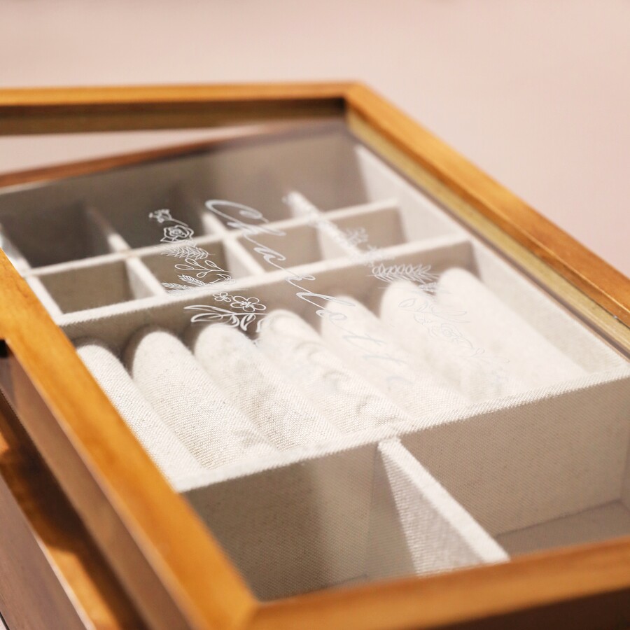 Personalised Large Glass Wooden Jewellery Box | Lisa Angel