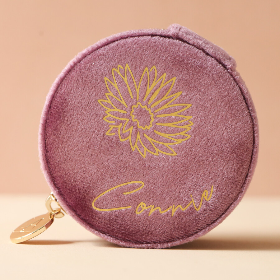 Personalised Flower Velvet Round Jewellery Case | Lisa Angel