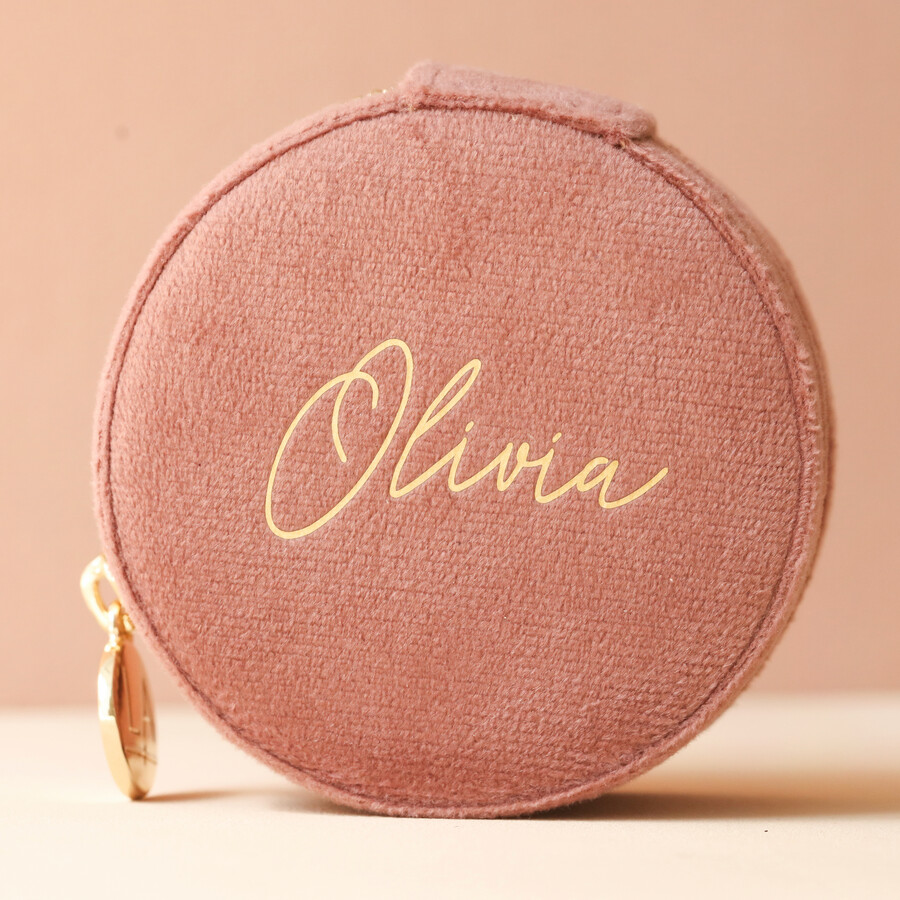 Personalised Velvet Round Travel Jewellery Case | Lisa Angel