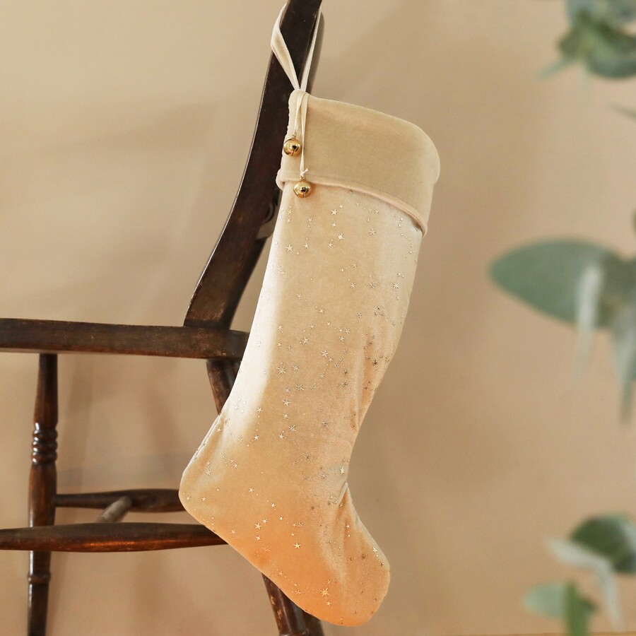 Large Starry Cream Velvet Christmas Stocking | Lisa Angel