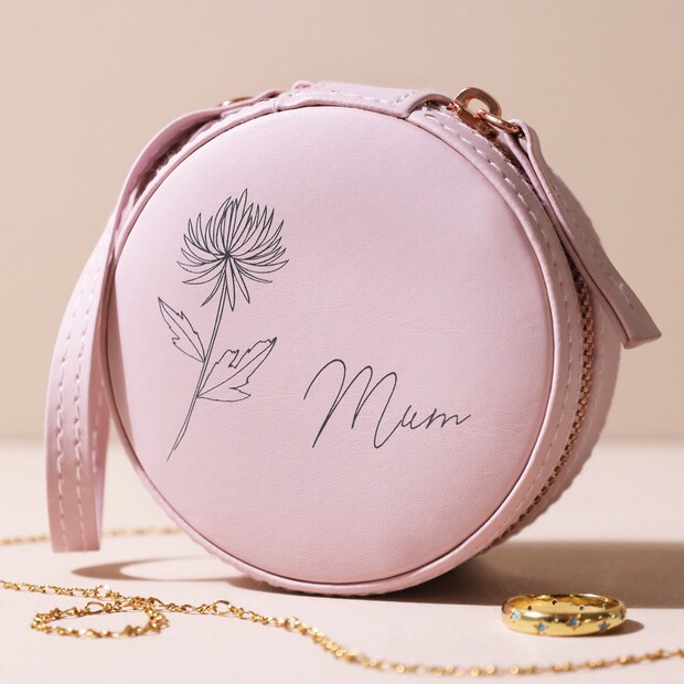 Personalised Birth Flower Round Jewellery Case | Lisa Angel