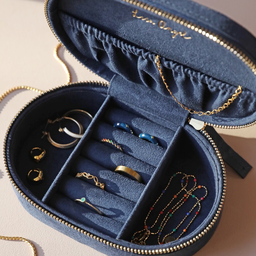 Sun and Moon Oval Jewellery Case in Navy | Lisa Angel