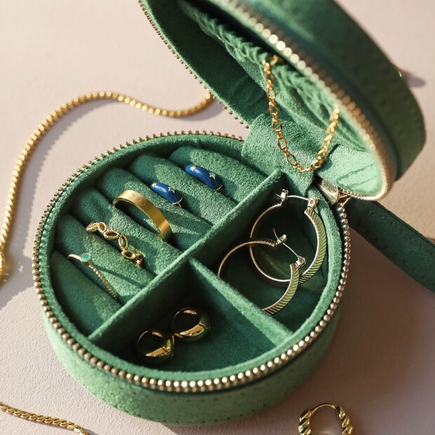 Sun and Moon Round Jewellery Case in Green | Lisa Angel