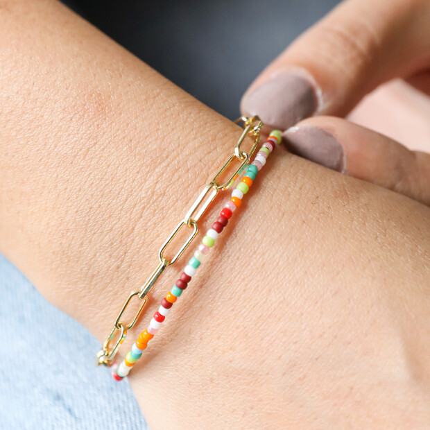Rainbow Bead and Chain Layered Bracelet in Gold | Lisa Angel