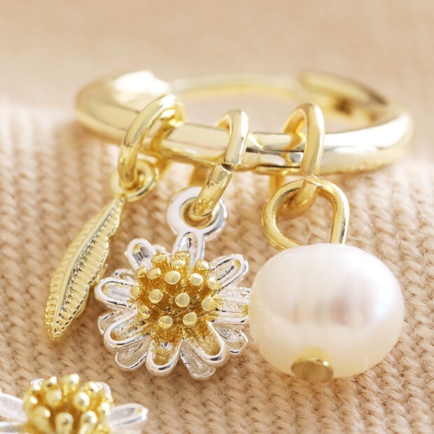 Daisy, Pearl and Feather Hoop Earrings in Gold | Lisa Angel