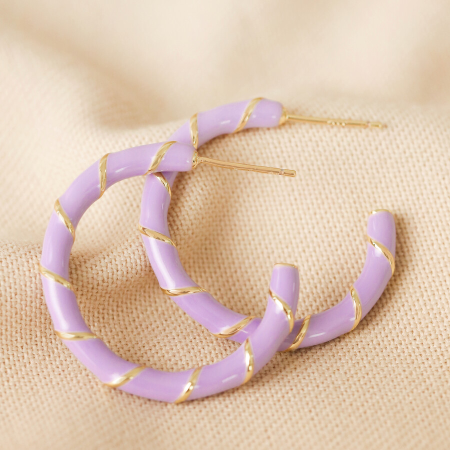 Lilac Enamel Rope Hoop Earrings in Gold | Lisa Angel