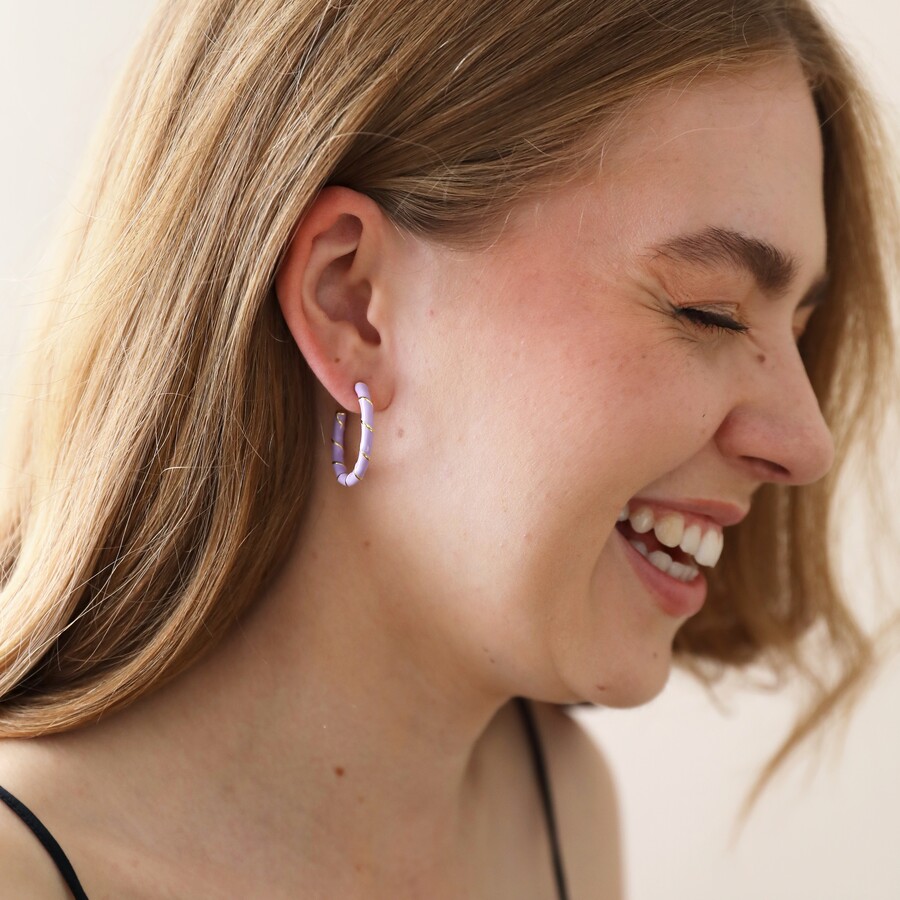 Lilac Enamel Rope Hoop Earrings in Gold | Lisa Angel