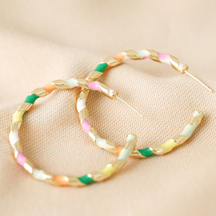 Multicolour Enamel Rope Hoop Earrings in Gold | Lisa Angel