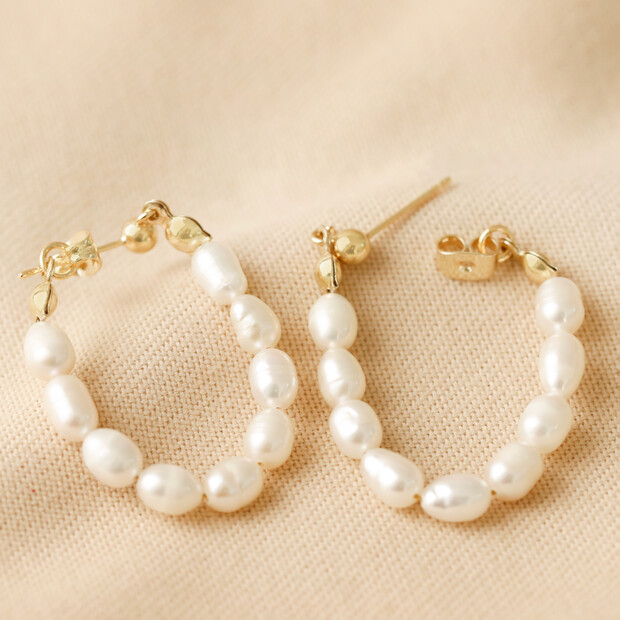 Freshwater Pearl Loop Earrings in Gold | Lisa Angel
