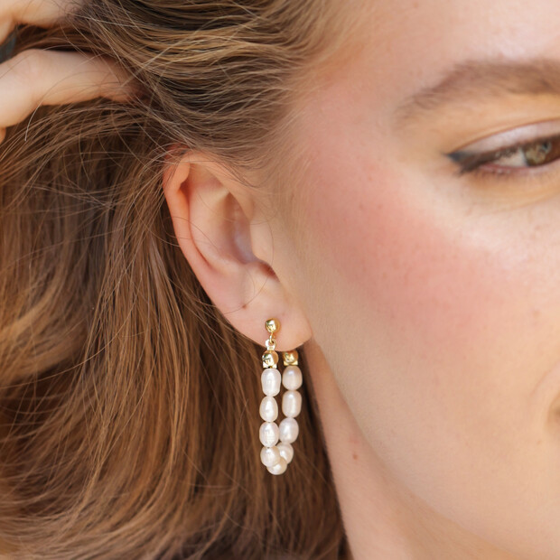 Freshwater Pearl Loop Earrings in Gold | Lisa Angel