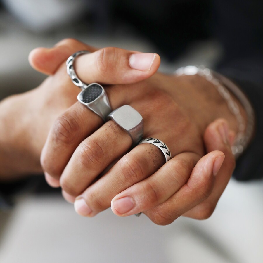 Mens Textured Leaf Stainless Steel Ring Lisa Angel
