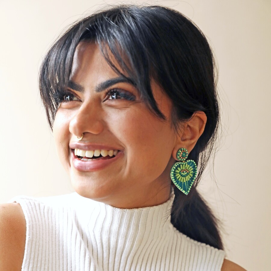 Eye Teal Bead Heart Drop Earrings | My Doris | Lisa Angel
