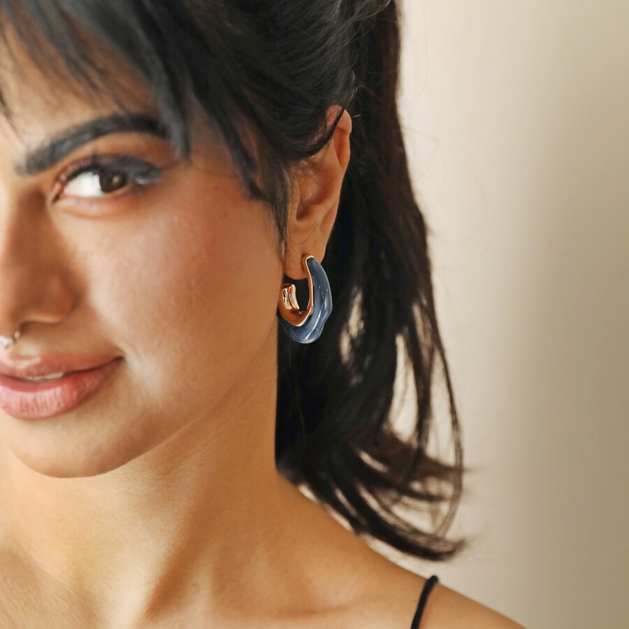 Blue Molten Resin Organic Hoop Earrings in Gold | Lisa Angel