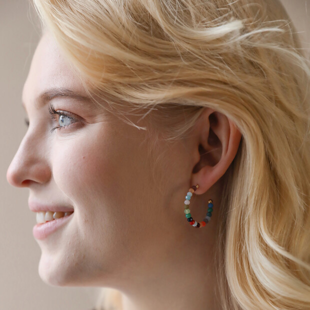 Small Colourful Beaded Hoop Earrings in Gold | Lisa Angel