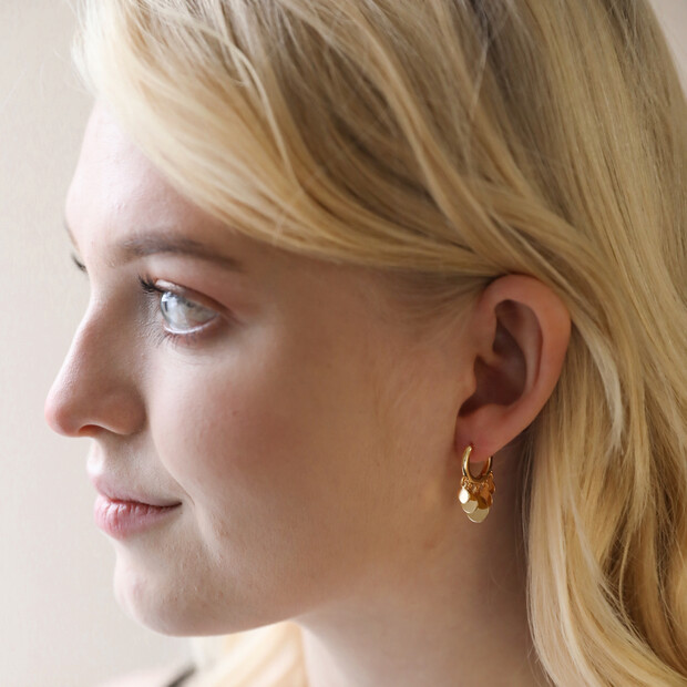 Disc Charm Hoop Earrings in Gold | Lisa Angel
