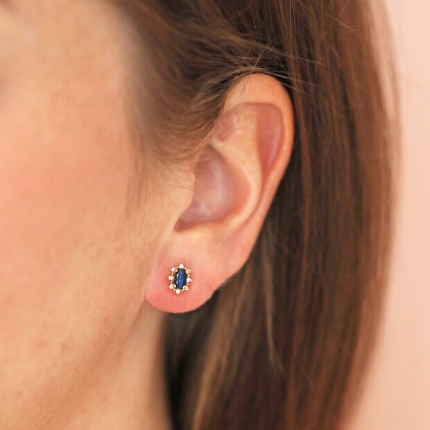 Blue Crystal Stud Earrings in Gold | Jewellery | Lisa Angel