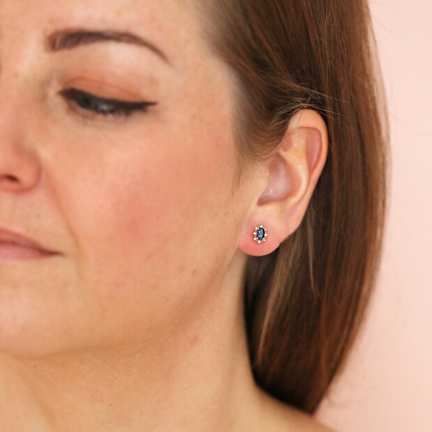 Blue Crystal Stud Earrings in Gold | Jewellery | Lisa Angel