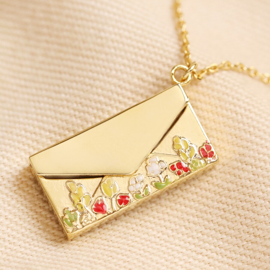 Personalised Wildflower Envelope Locket Necklace Gold | Lisa Angel