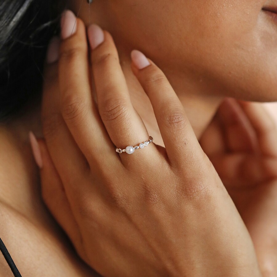 Dainty Pearl and Crystal Ring in Silver | Lisa Angel