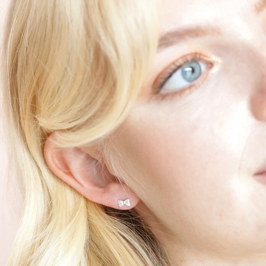 Sterling Silver Tiny Bow Stud Earrings | Jewellery | Lisa Angel