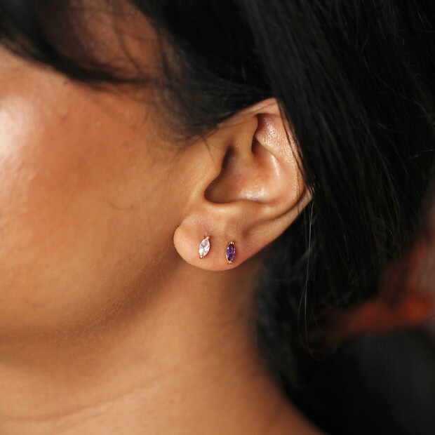 Set of 2 Colourful Crystal Chain Stud Earrings Gold | Lisa Angel