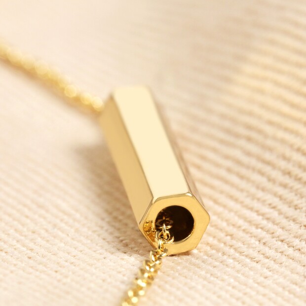 Hexagonal Barrel Pendant Necklace in Gold | Lisa Angel