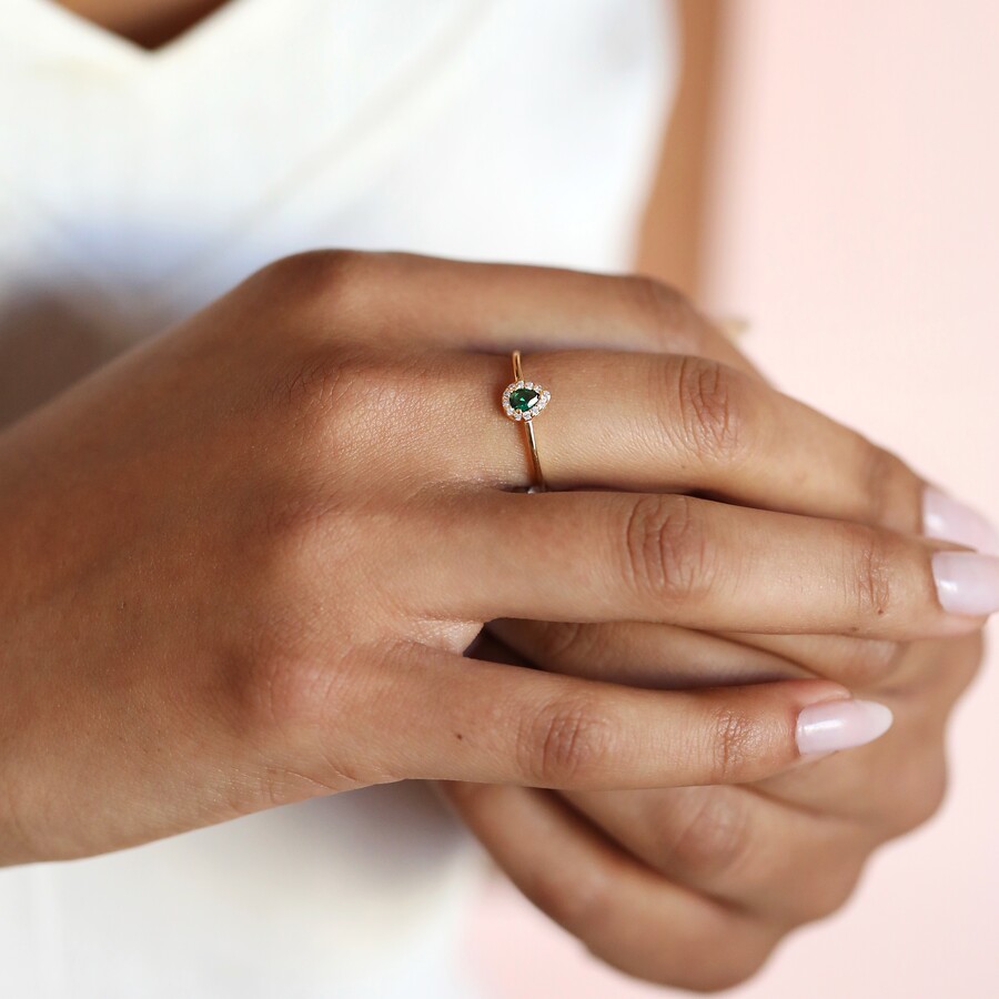 Gold Sterling Silver Green Teardrop Crystal Ring | Lisa Angel