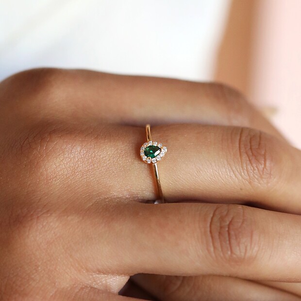 Gold Sterling Silver Green Teardrop Crystal Ring | Lisa Angel