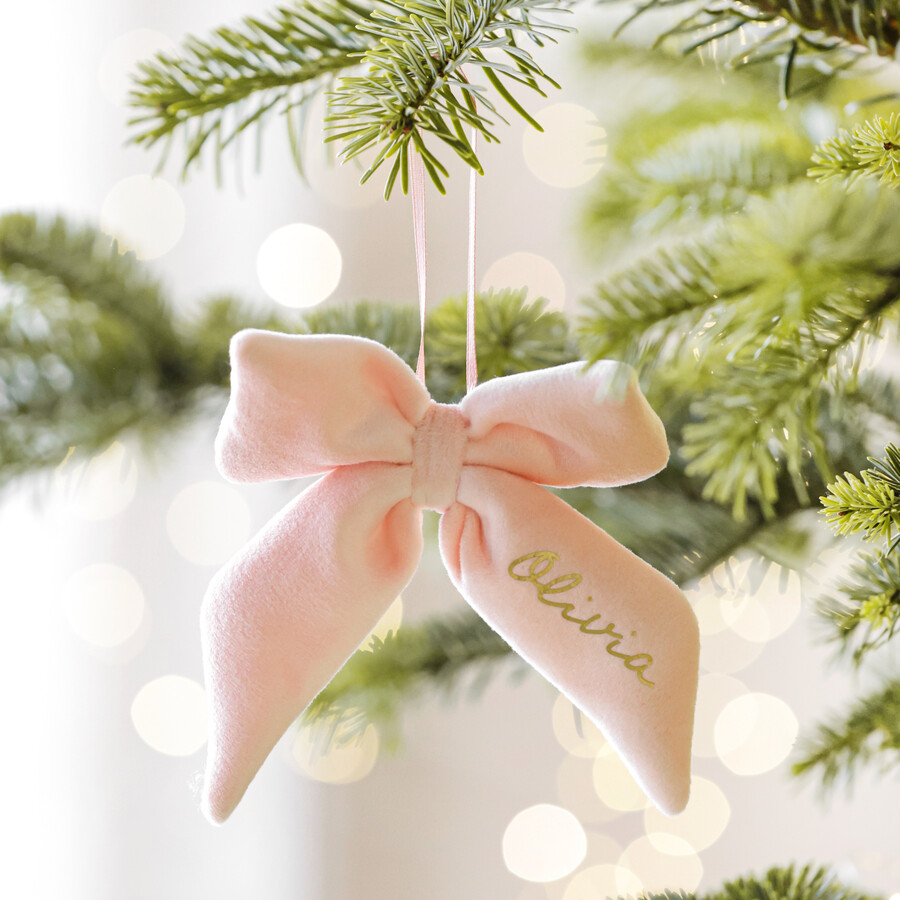 Personalised Pink Velvet Bow Hanging Decoration | Lisa Angel