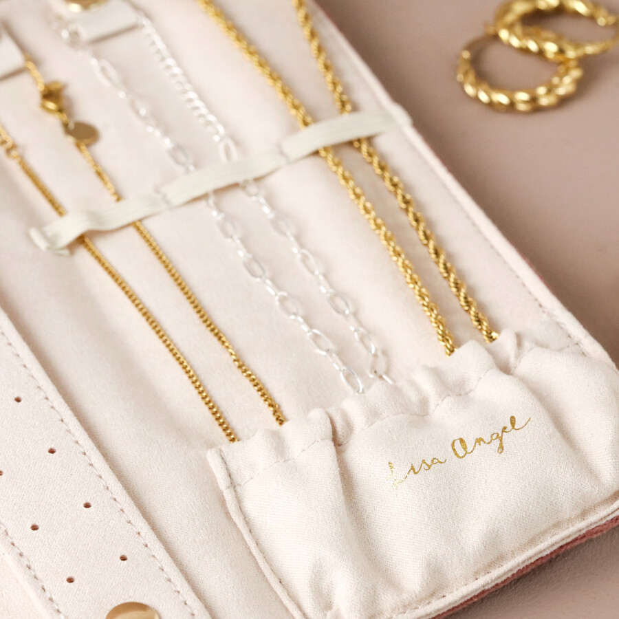 Personalised Dusky Pink Velvet Jewellery Roll | Lisa Angel
