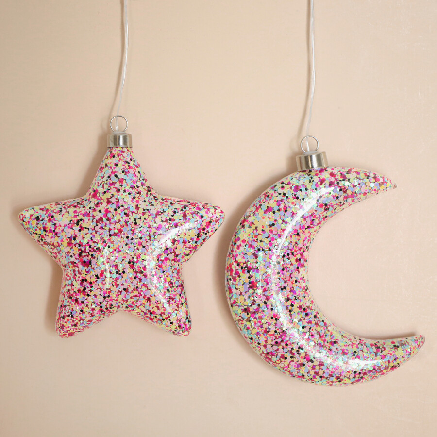 Hanging Pink Glitter LED Moon Light | Homeware | Lisa Angel