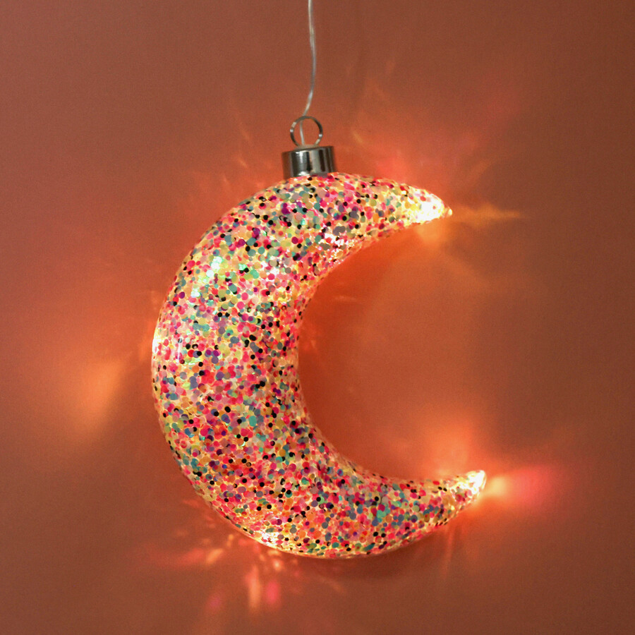 Hanging Pink Glitter LED Moon Light | Homeware | Lisa Angel