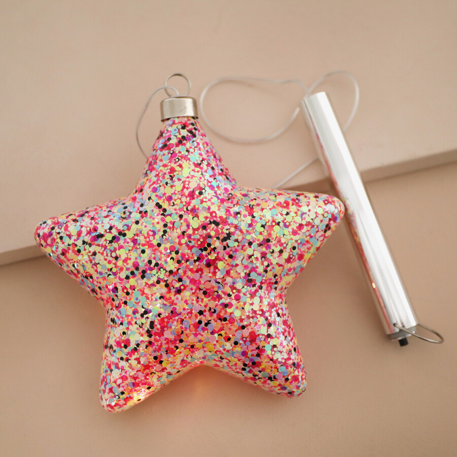 Hanging Pink Glitter LED Star Light | Homeware | Lisa Angel