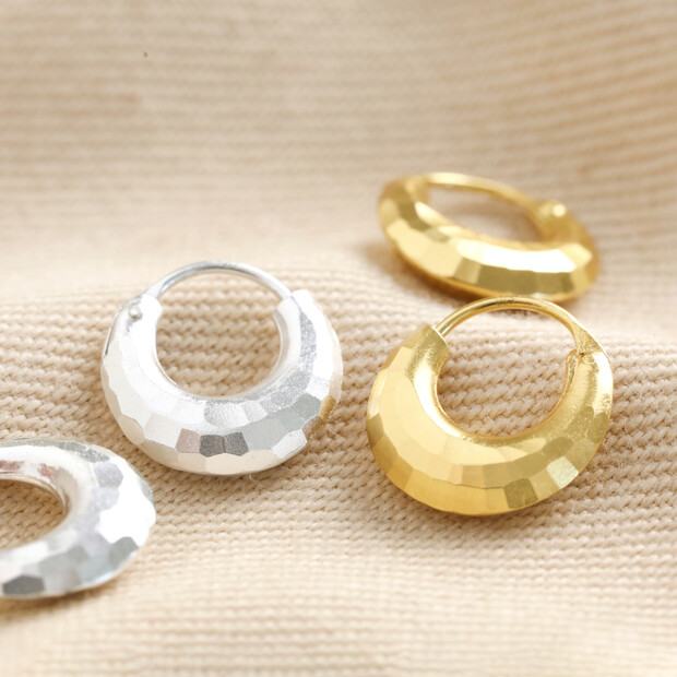 Gold Sterling Silver Faceted Dome Huggie Hoop Earrings | Lisa Angel
