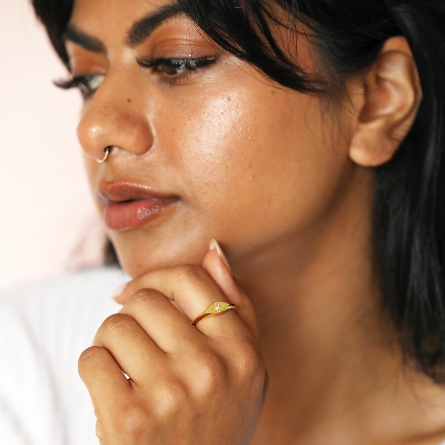 Gold Sterling Silver Crystal Star Signet Ring | Lisa Angel