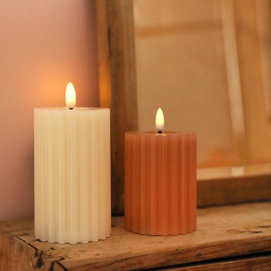 Pink Ribbed Wax LED Pillar Candle | Homeware | Lisa Angel
