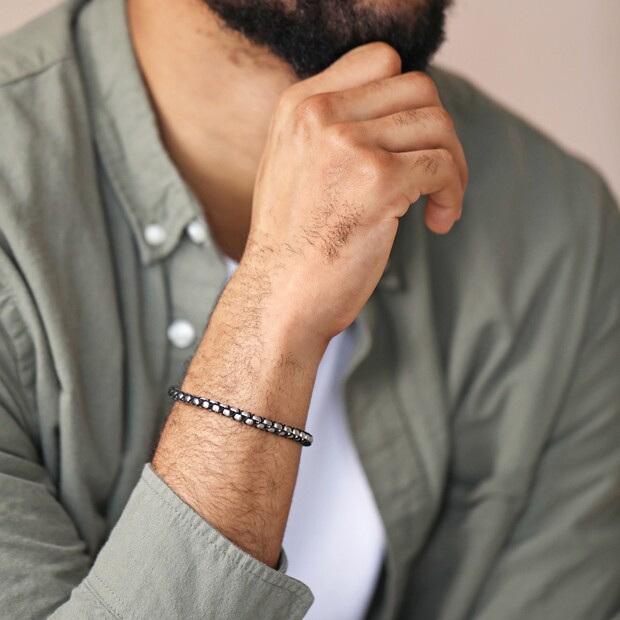 Stainless Steel Silver and Black Ball Chain Bracelet | Lisa Angel