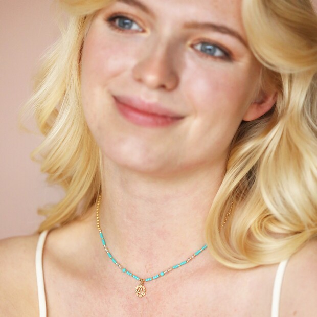 Throat Chakra Beaded Necklace in Gold | Jewellery | Lisa Angel