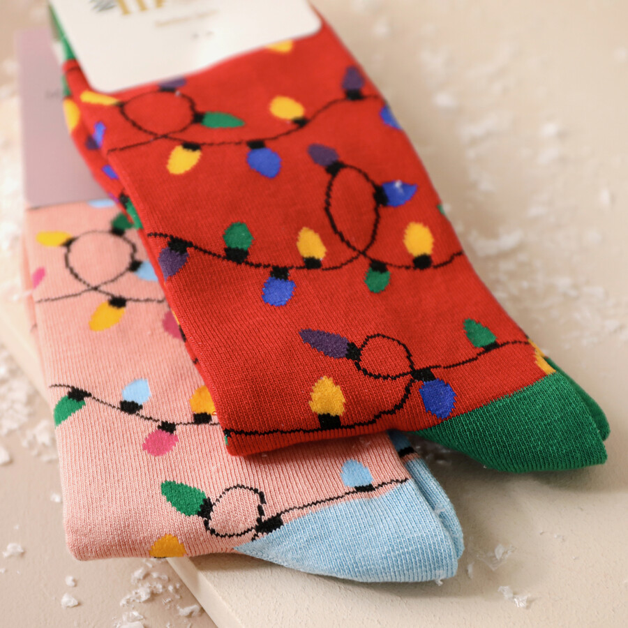 Men's Bamboo Red Christmas Lights Socks | Mr Heron | Lisa Angel