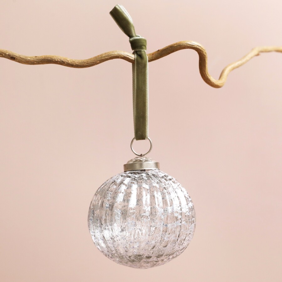 Silver Ribbed Glass Bauble | Christmas Decorations | Lisa Angel