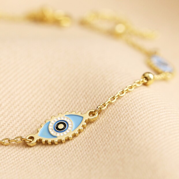 Blue Enamel Evil Eye Anklet in Gold | Jewellery | Lisa Angel
