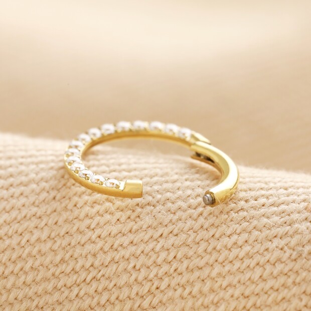 Titanium Crystal Daith Hoop Earring in Gold | Lisa Angel