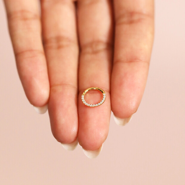 Titanium Crystal Daith Hoop Earring in Gold | Lisa Angel