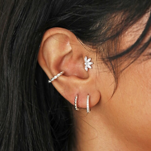 Titanium Crystal Marquise Fan Helix Earring | Lisa Angel