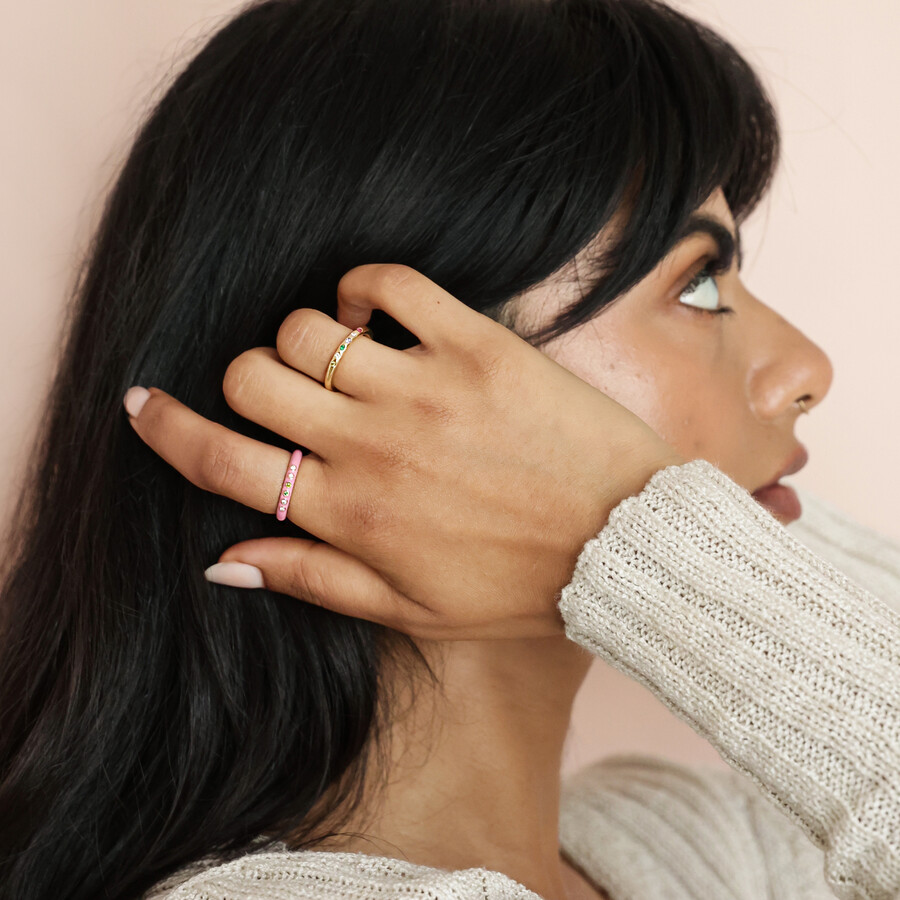 Set of 3 Enamel and Crystal Stacking Rings in Gold | Lisa Angel
