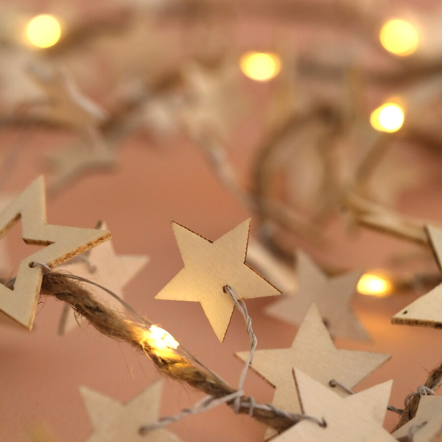 Battery Powered LED Wooden Star Garland | Christmas | Lisa Angel