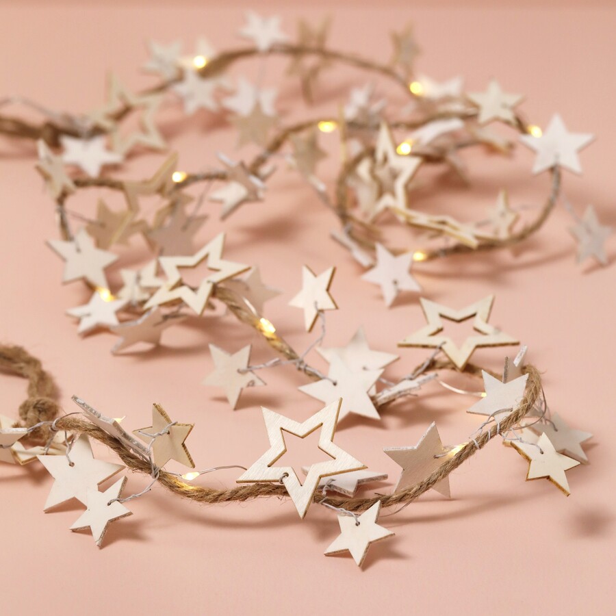 Battery Powered LED Wooden Star Garland | Christmas | Lisa Angel