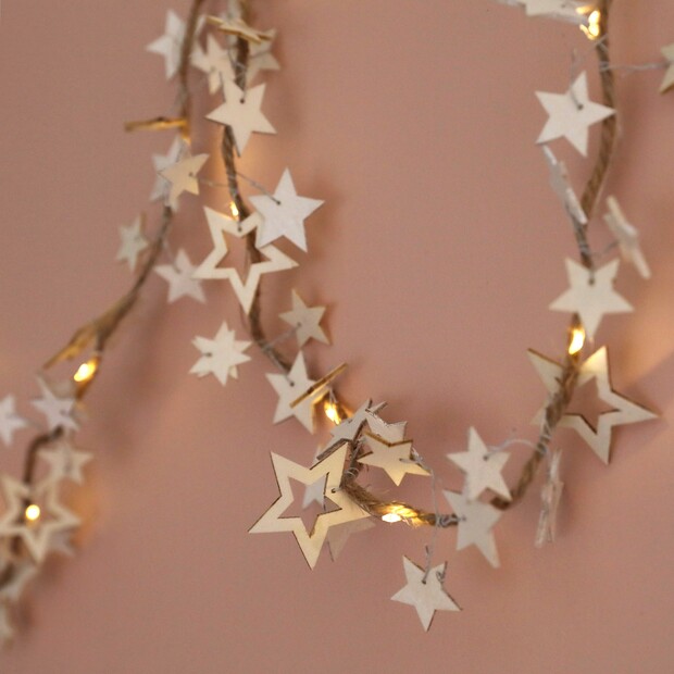 Battery Powered LED Wooden Star Garland | Christmas | Lisa Angel
