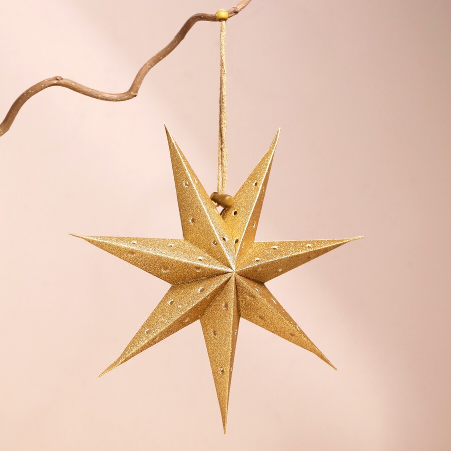 Handmade Gold Glitter Star Hanging Decoration | Lisa Angel