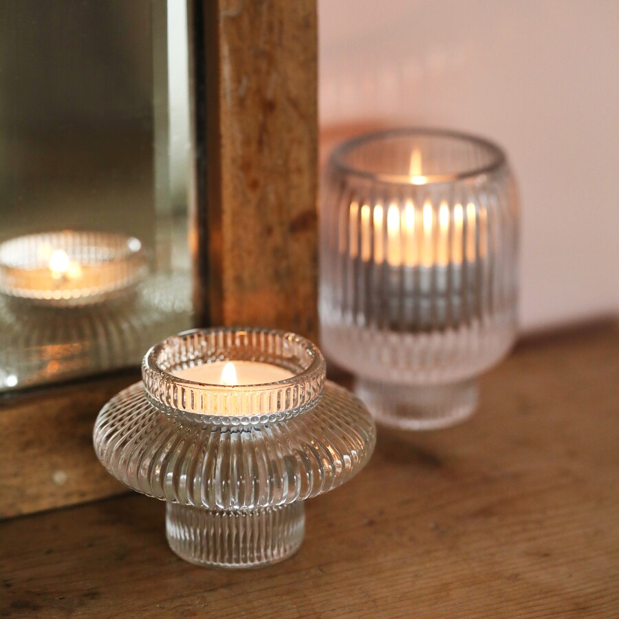 Two in One Medium Fluted Glass Candle Holder | Lisa Angel